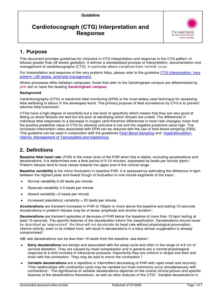 CTG Interpretation and Response - 280720 | PDF | Childbirth | Medicine