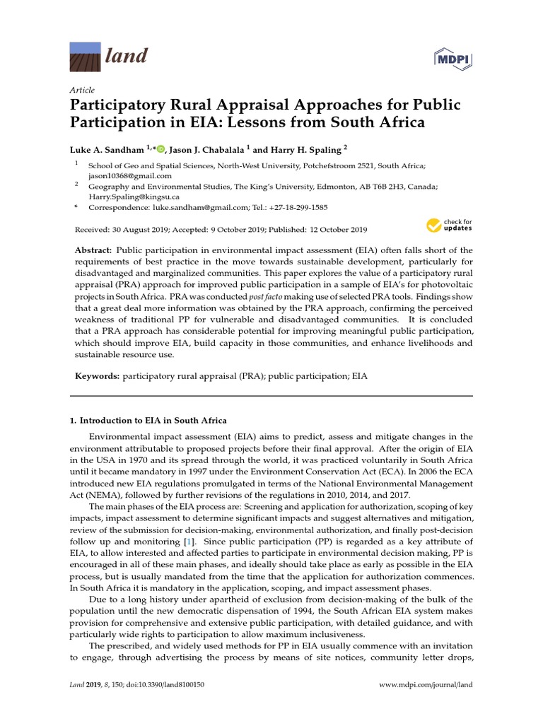 Participatory Rural Appraisal Approaches For Public Participation in ...