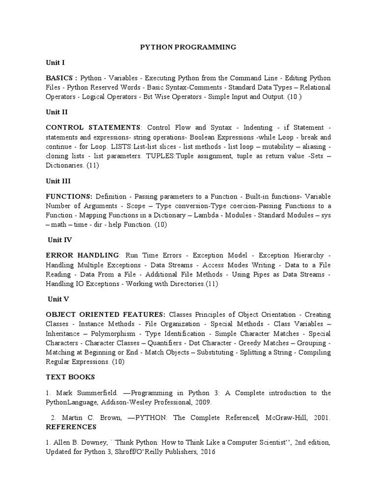 Python Programming Syllabus Pdf Parameter Computer Programming Control Flow