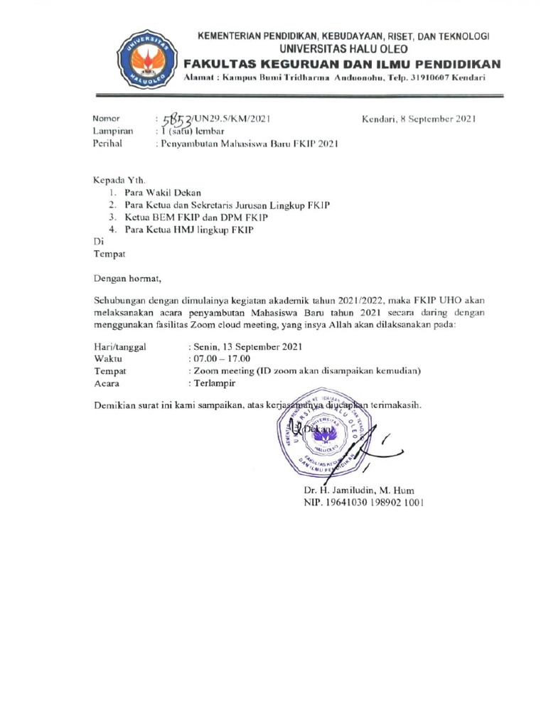 Surat Penyambutan Mahasiswa Baru | PDF