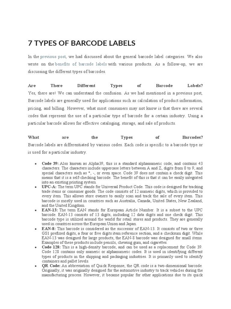 7 Types of Barcode Labels | Download Free PDF | Barcode | Universal ...
