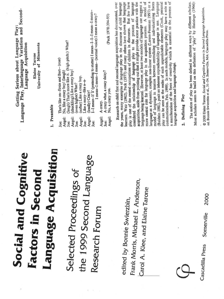 Tarone, E (2000) Getting Serious About Language Play-Language Play ...