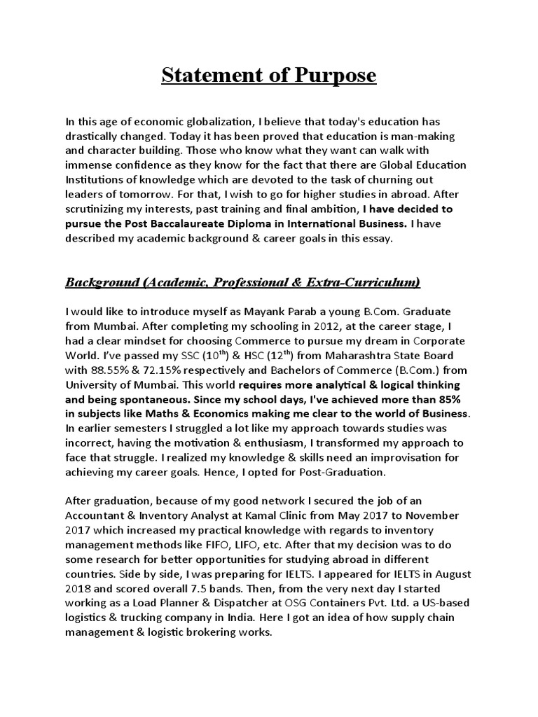 Statement of Purpose (VISA) | PDF | Banks | Economies