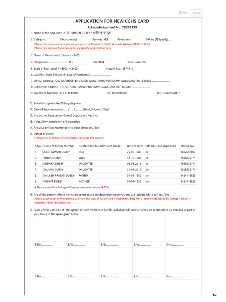 CGHS Form | PDF