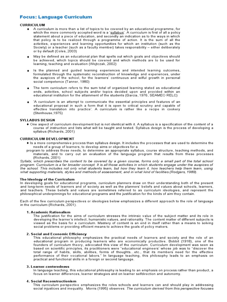Language Curriculum | PDF | Curriculum | Learning