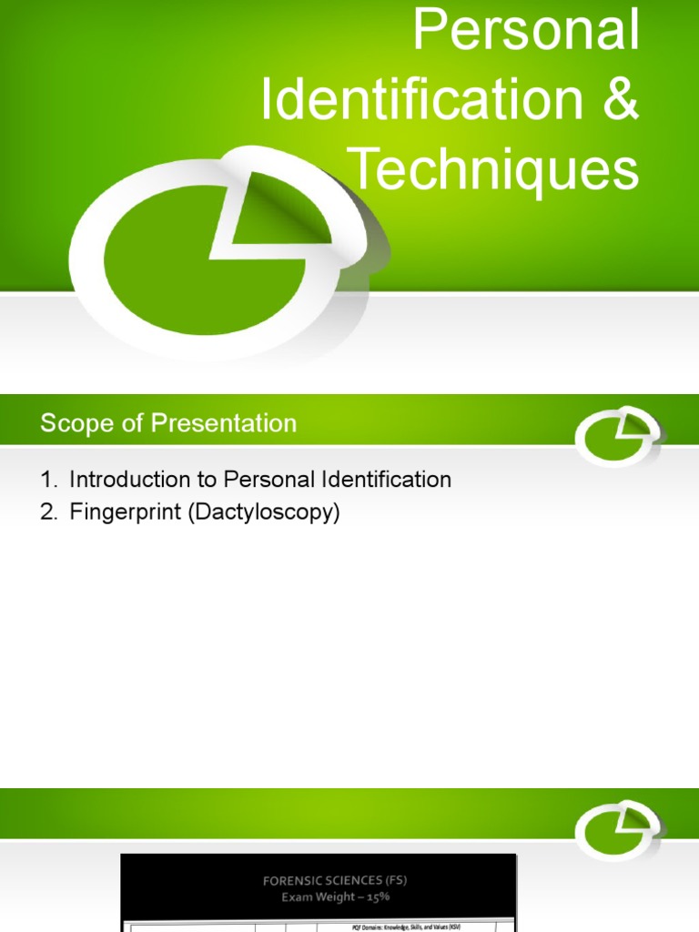 Personal Identification Techniques Overview | PDF | Fingerprint | Hand