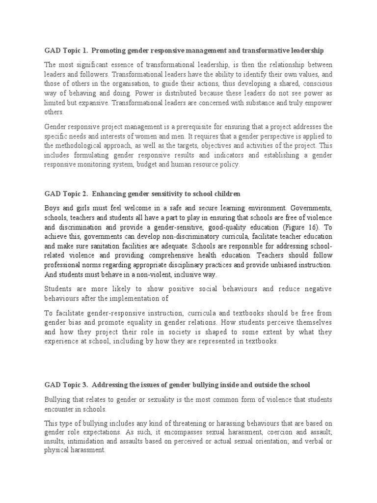 GAD Topic 1. Promoting Gender Responsive Management and Transformative ...