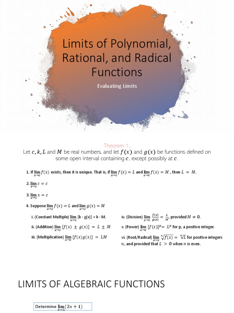Evaluating Limits | PDF | Polynomial | Function (Mathematics)