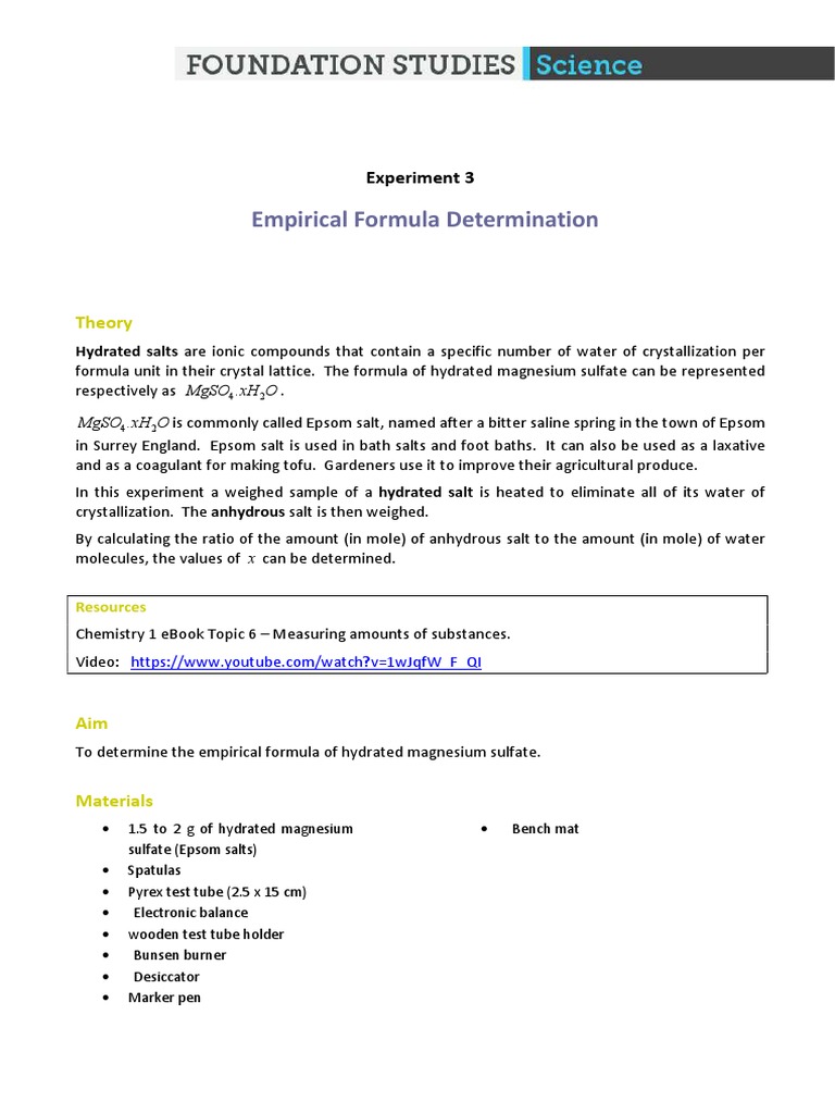 Experiment 3 Sheet and Lab Report | PDF | Chemical Compounds | Chemistry