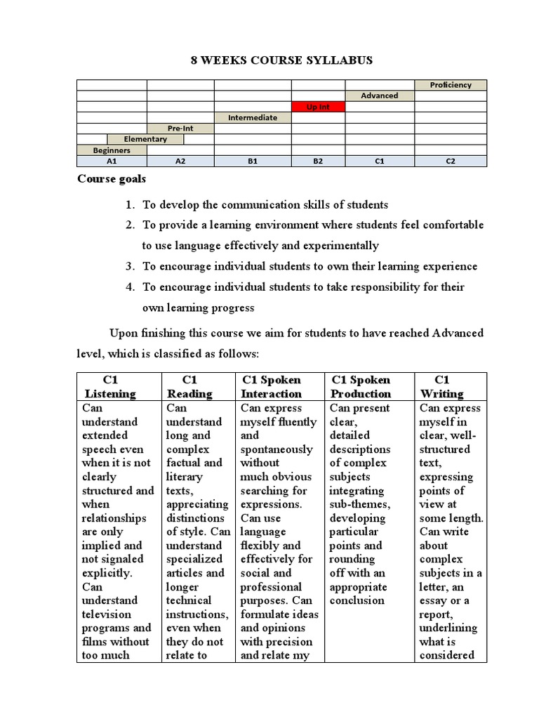8 Weeks Course Syllabus | PDF | International English Language Testing ...