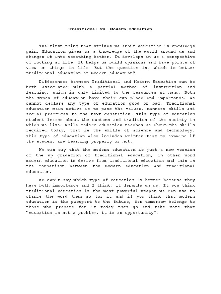 Traditional Vs Modern Education JM.D | PDF