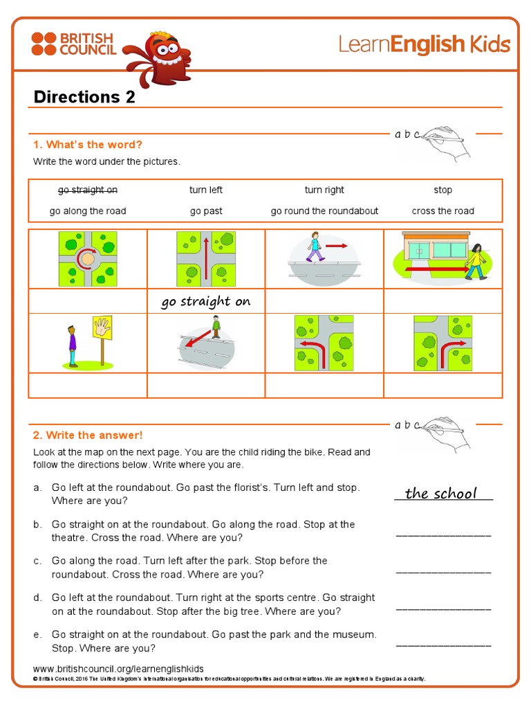Directions Worksheet | PDF
