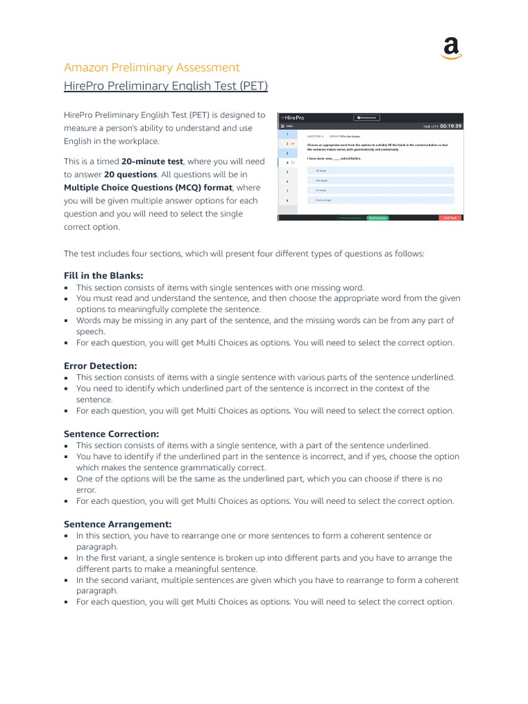 Amazon HirePro Preliminary English Test | PDF | Multiple Choice ...