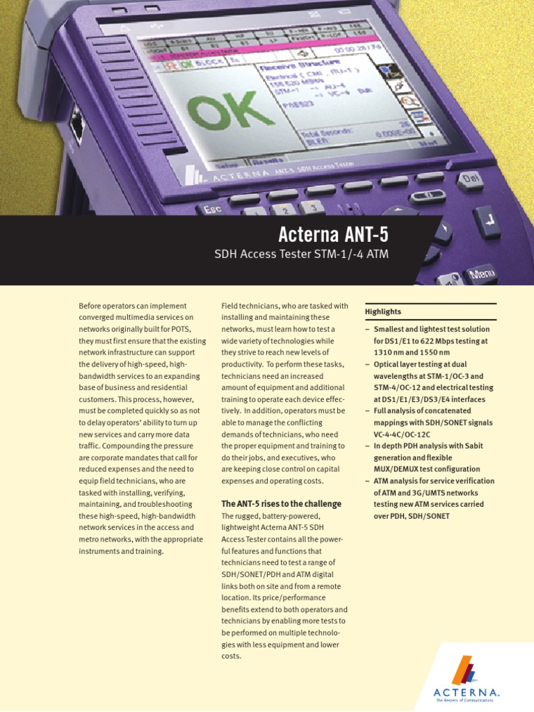 Acterna ANT 5 SDH Test Set Data Sheet | PDF | Media Technology ...