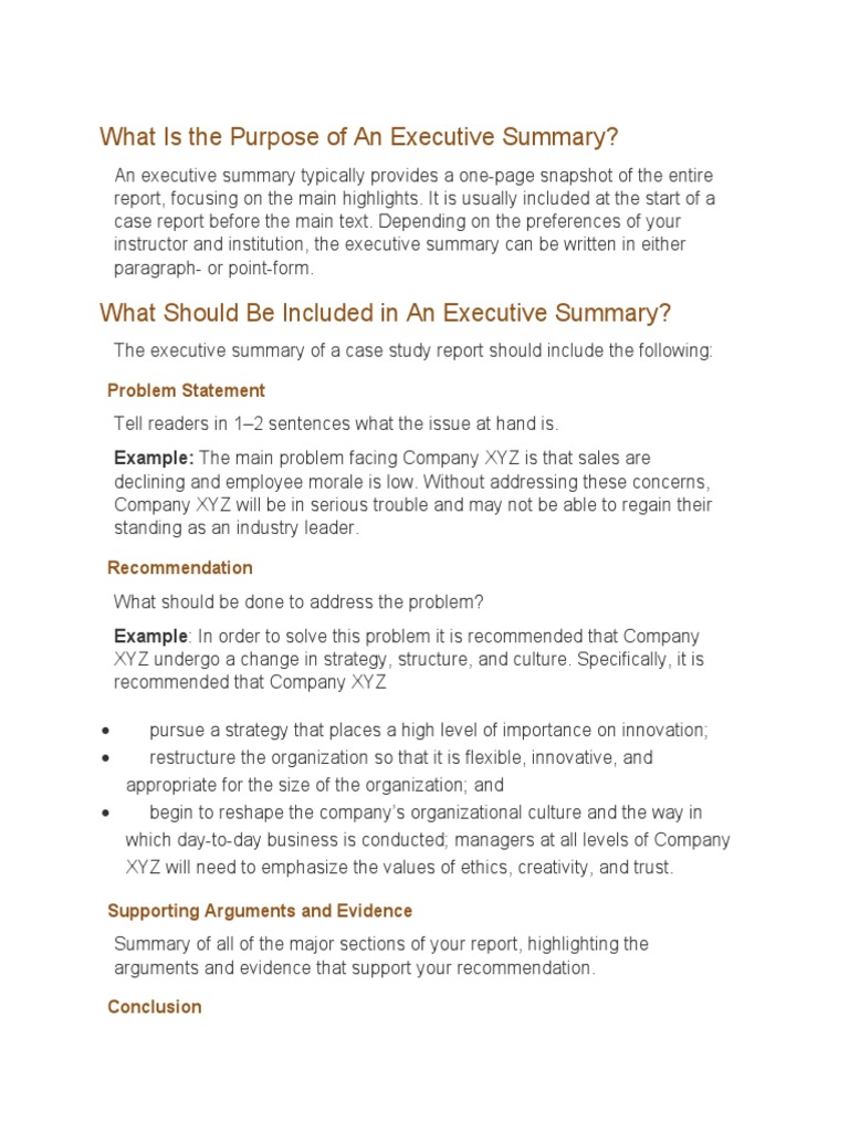 What Is The Purpose of An Executive Summary?: Example: The Main Problem ...