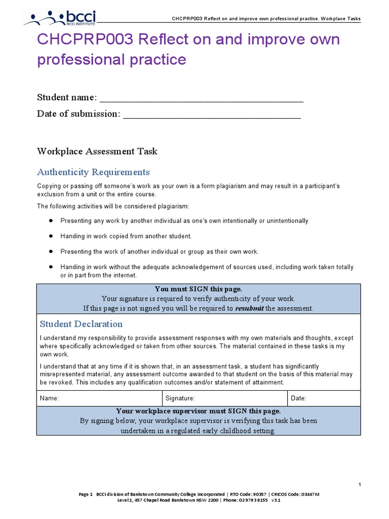 CHCPRP003 Reflect On and Improve Own Professional Practice | PDF | Performance Appraisal | Early ...