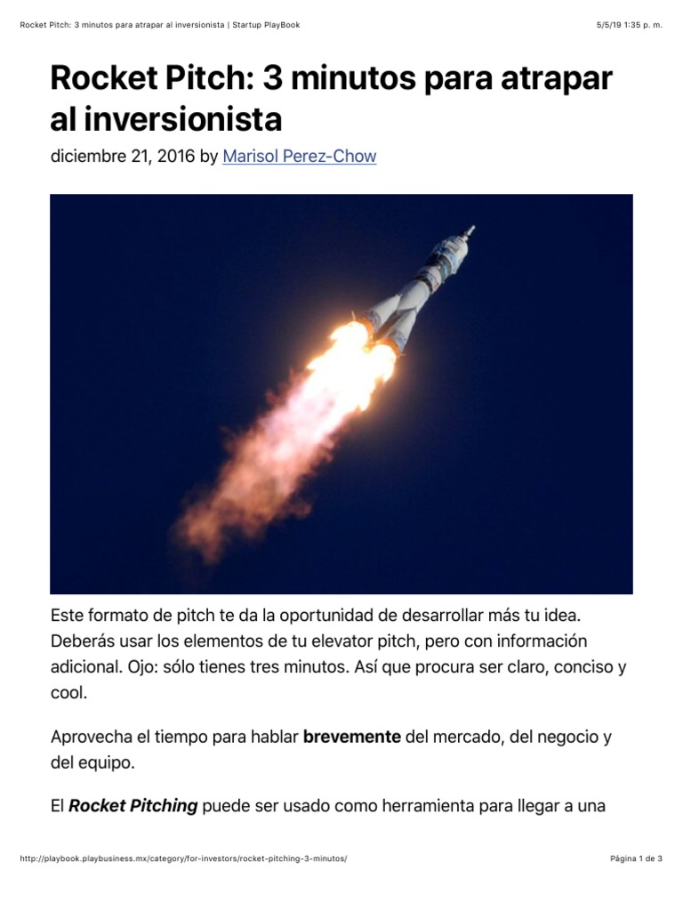 Rocket Pitch: 3 Minutos para Atrapar Al Inversionista - Startup ...