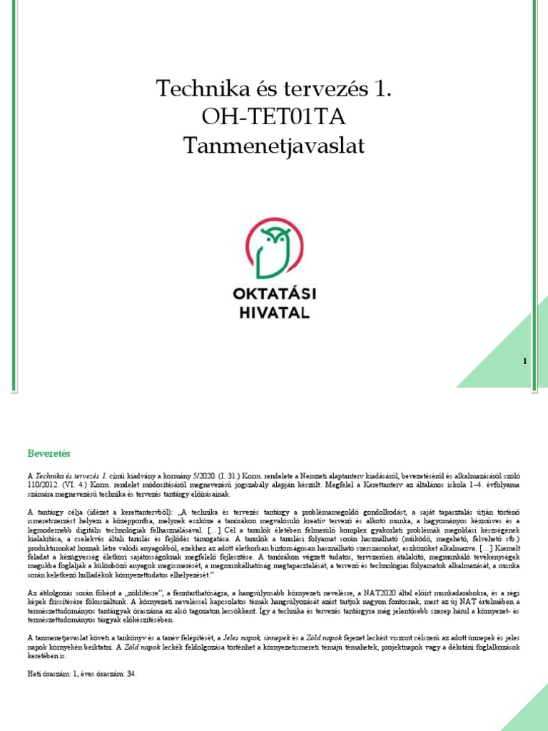 OH TET01TA Technika 1 Tanmenet | PDF
