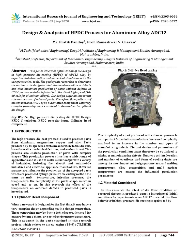 Design & Analysis of HPDC Process For Aluminum Alloy ADC12 | PDF ...