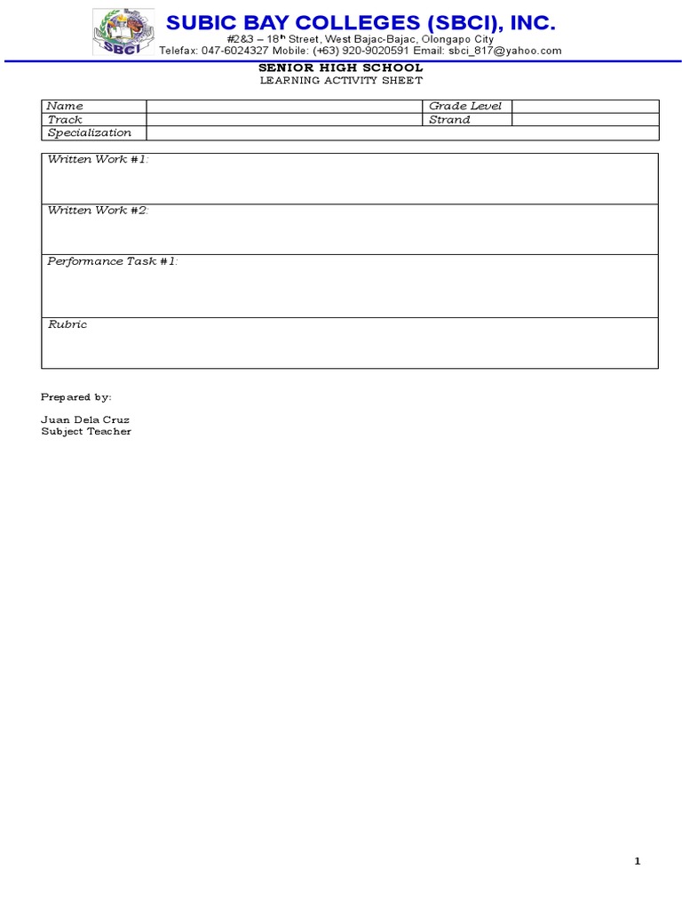 Senior High School: Name Grade Level Track Strand Specialization ...