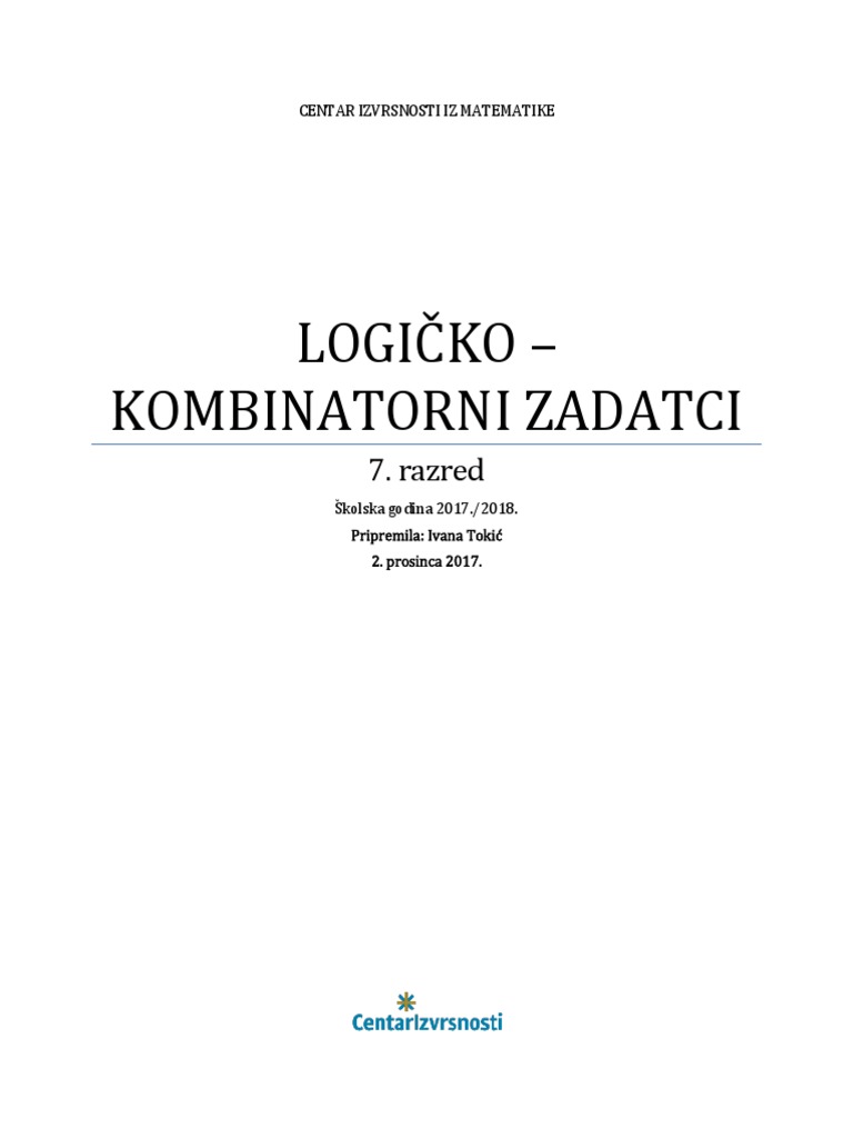 7 - 1 - Logicko-Kombinatorni Zadaci - Ivana Tokic - Predavanje | PDF