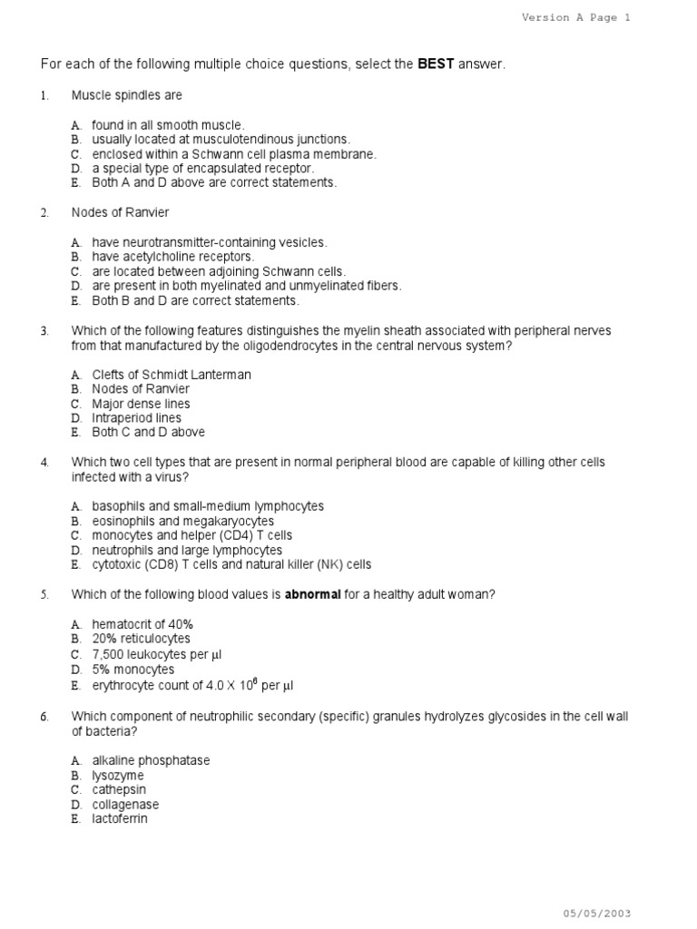 For Each of The Following Multiple Choice Questions, Select The BEST ...