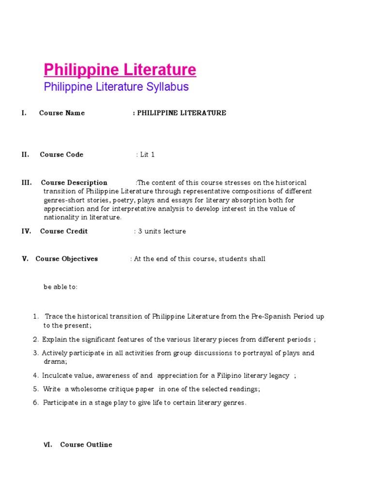 Phil - Lit Syllabus | PDF | Essays | Poetry