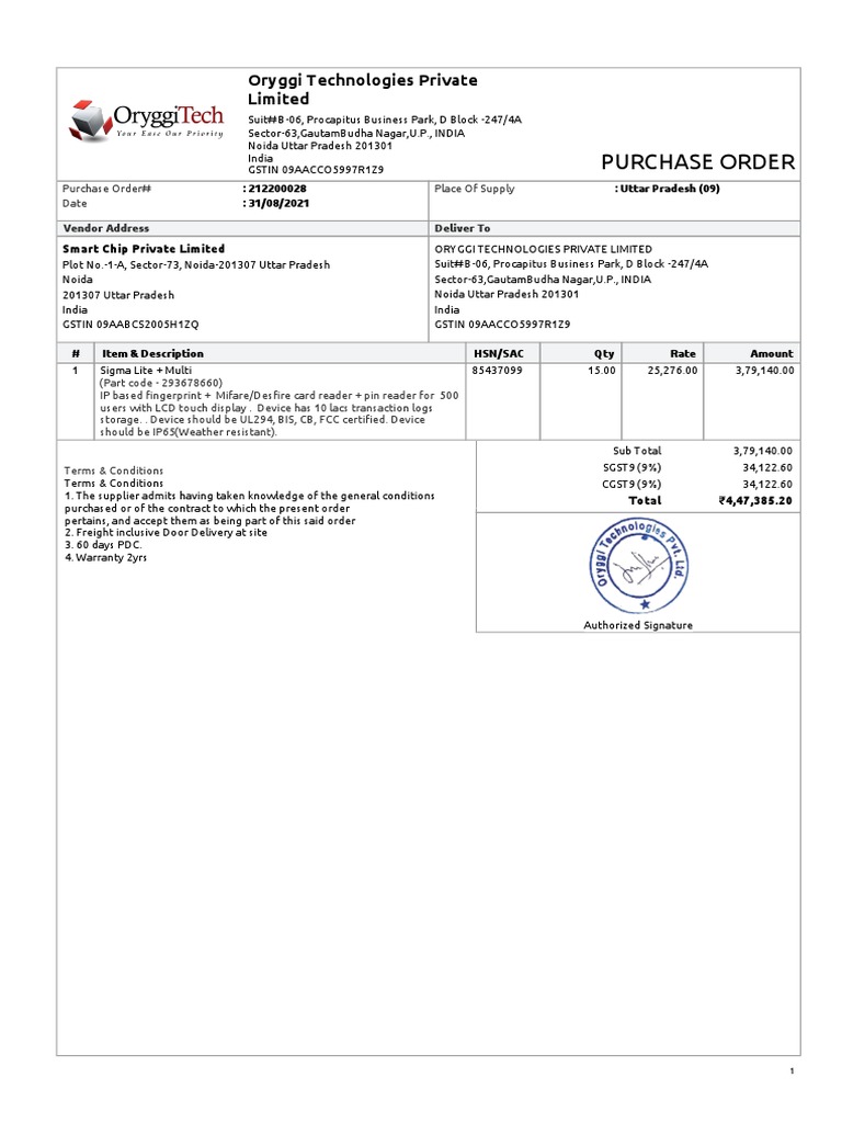 Po 212200028 Smart Chip Private Limited | PDF | Computing | Access Control