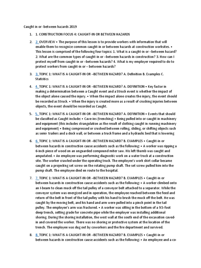 Caught in or - Between Hazards 2019 | PDF | Occupational Safety And ...