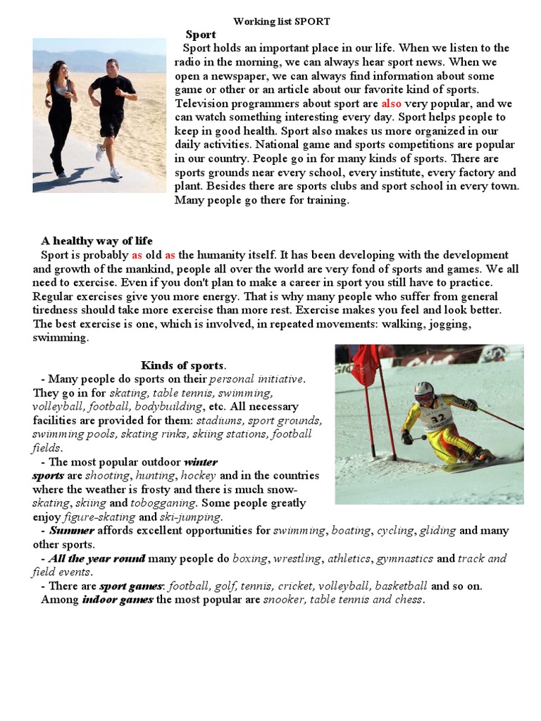 Reading About Sport Reading Comprehension Exercises - 3682 | PDF ...