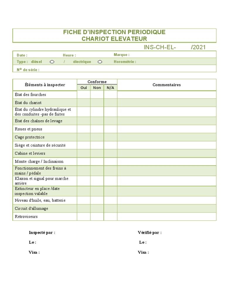Fiche d'Inspection Chariot Élévateur | PDF