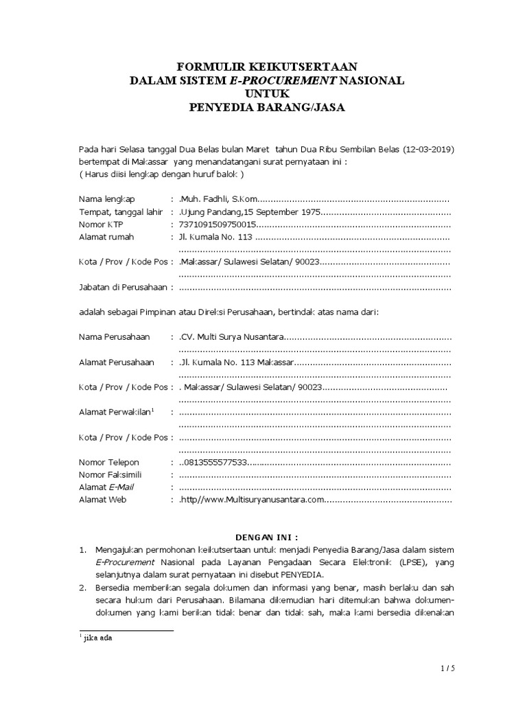 Contoh Formulir - Keikutsertaan | PDF | Karier & Perkembangan