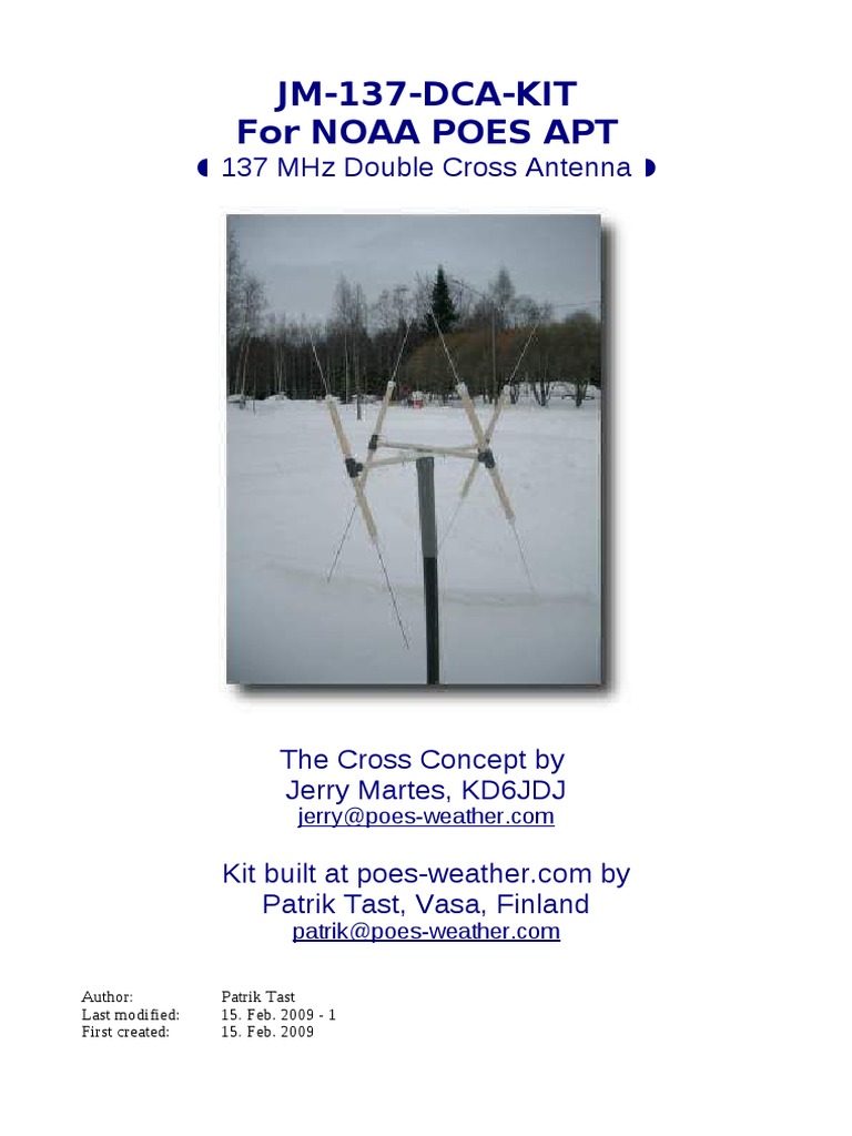 Jm-137-Dca-Kit For Noaa Poes Apt: 137 MHZ Double Cross Antenna | PDF ...