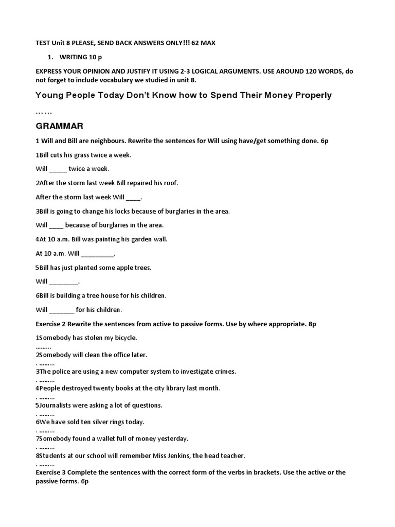 TEST Unit 8 High Note 3 | PDF | Money | Fair Trade