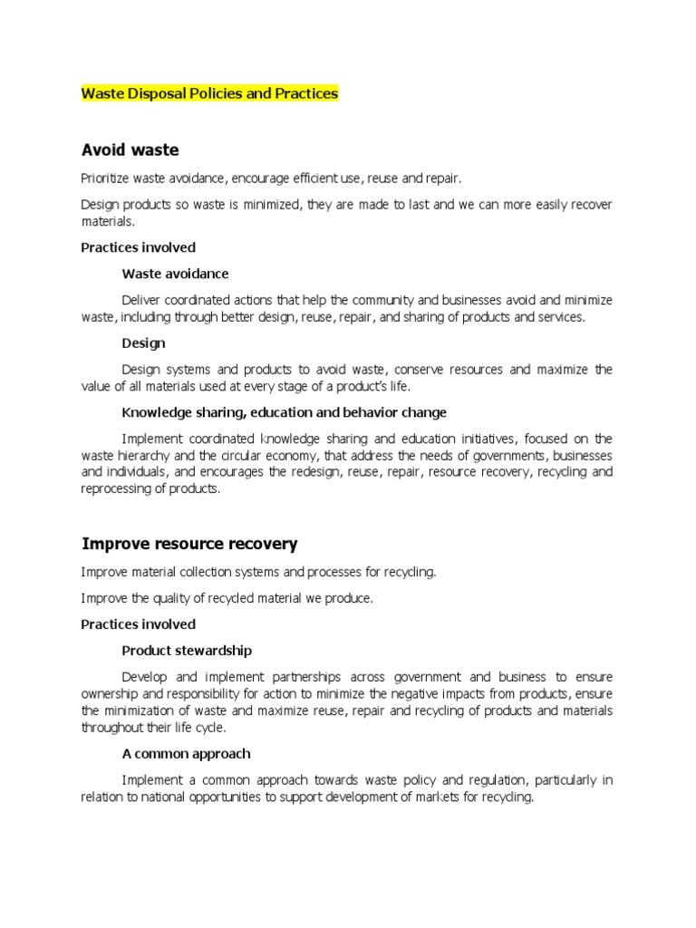 Waste Disposal Policies and Practices | PDF | Recycling | Waste Management