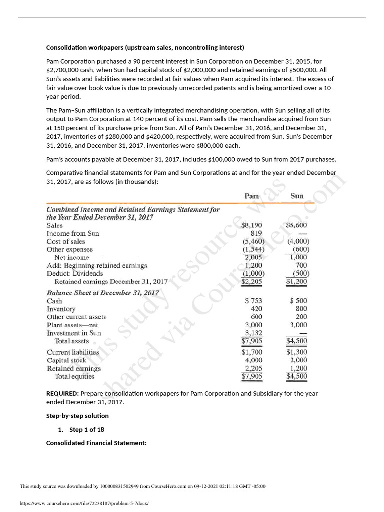 This Study Resource Was: Consolidation Workpapers (Upstream Sales ...