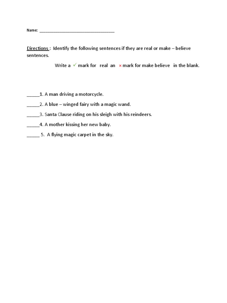 Identify Real or Make Believe Sentences | PDF | Career & Growth