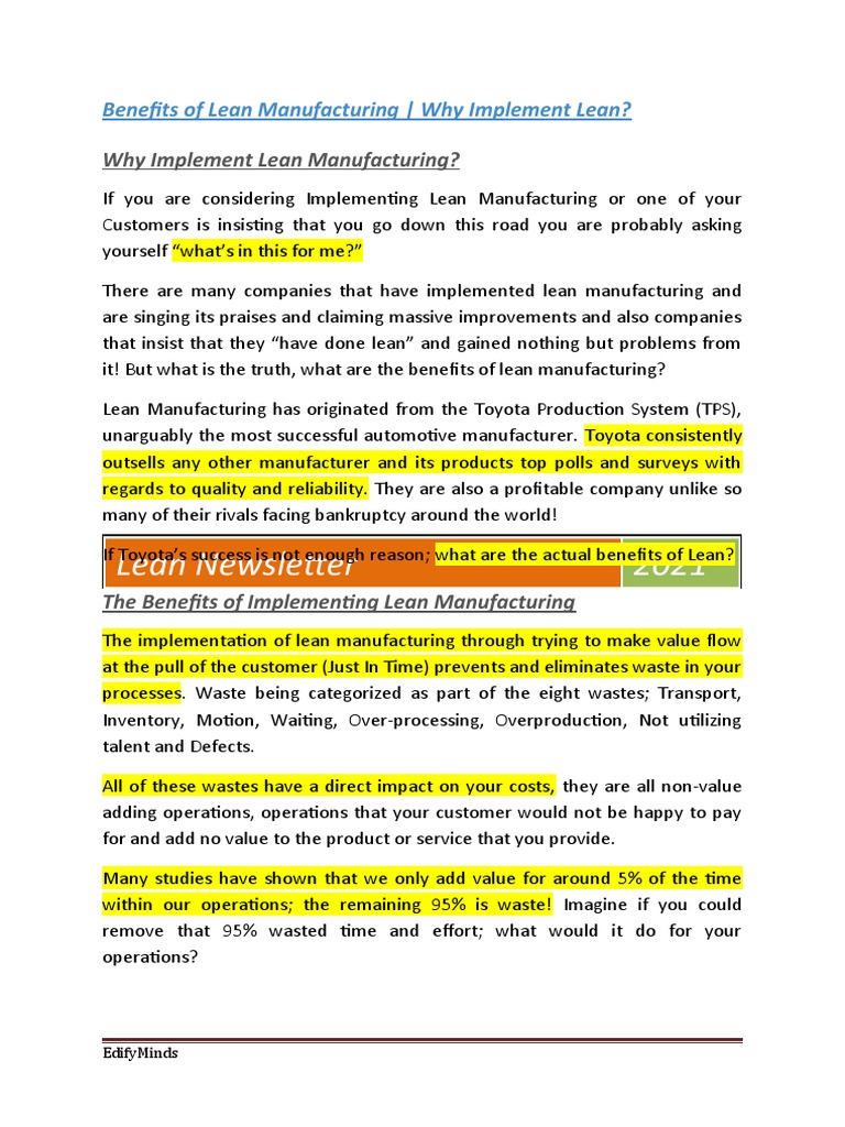 Lean Newsletter | Download Free PDF | Lean Manufacturing | Inventory