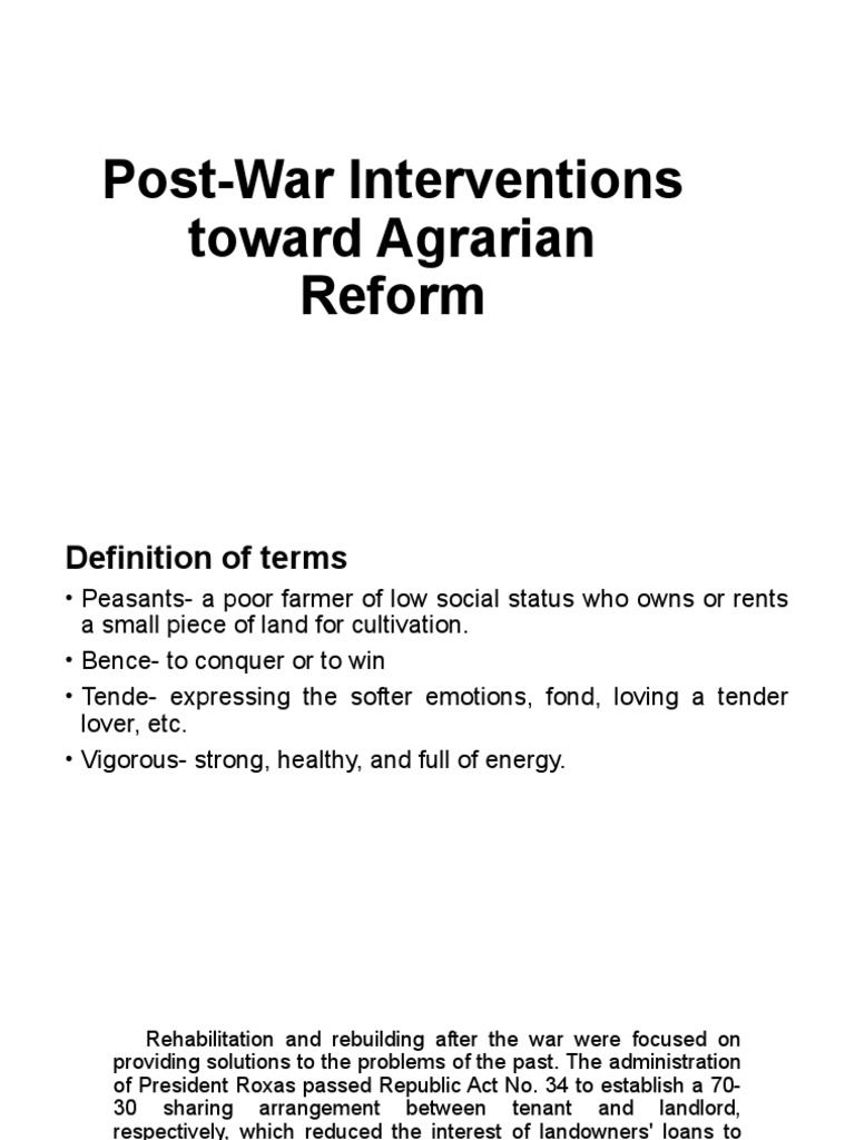 Post-War Agrarian Reform in the Philippines | PDF | Leasehold Estate ...