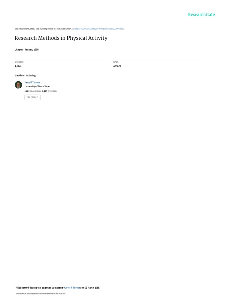 Research Methods in Physical Activity: An Overview of a Graduate Level ...