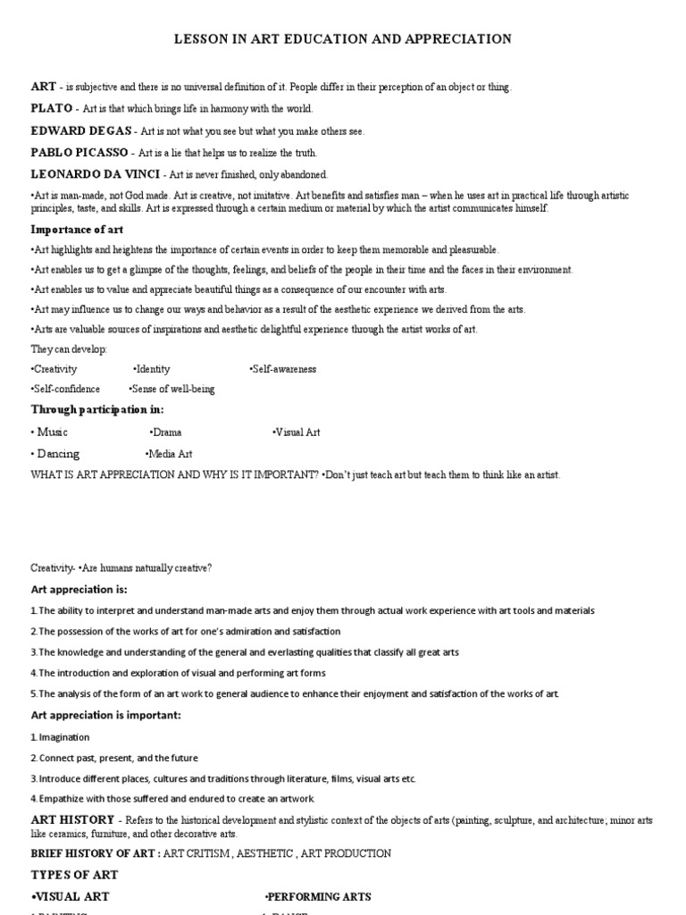 Prelim Lesson in Art Appreciation | PDF | Paintings | Sculpture