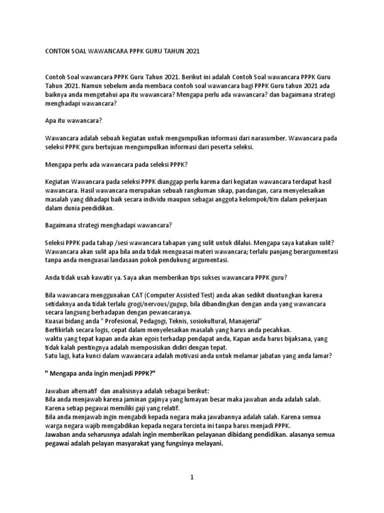 Soal Wawancara PPPK Guru 2021 | PDF