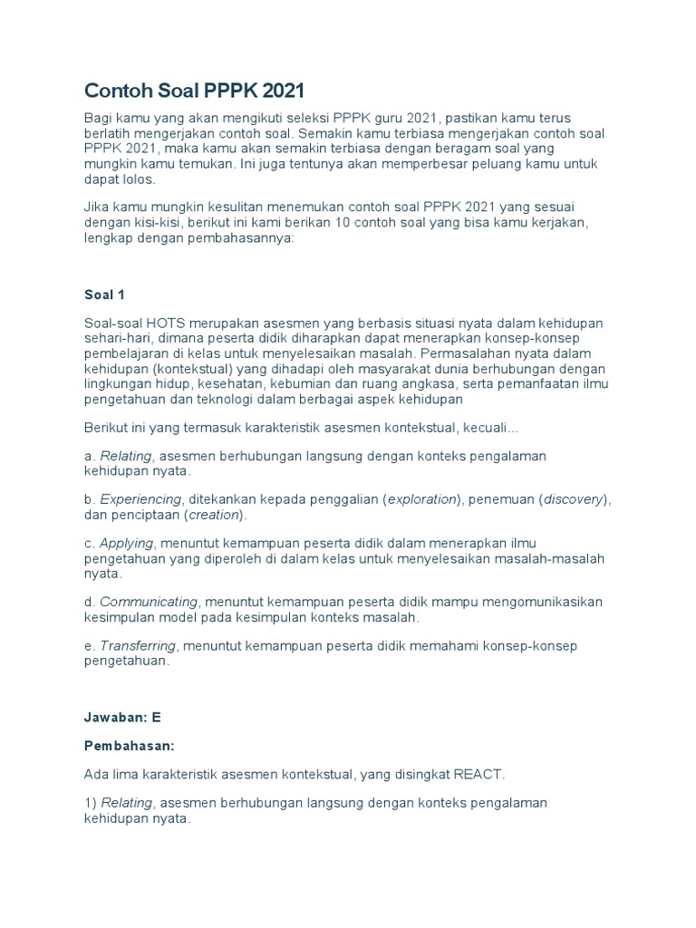 Contoh Soal PPPK 2021 | PDF