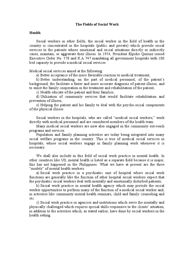 Fields of Practice in Social Work | PDF | Social Work | Mental Health