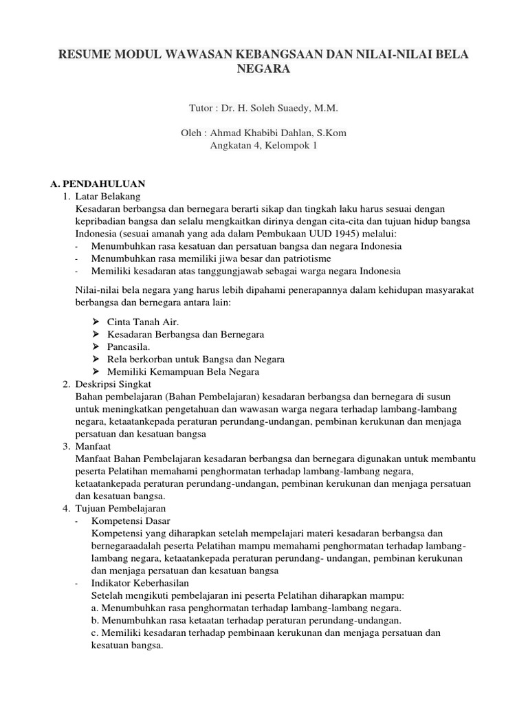 Resume Modul Wawasan Kebangsaan Dan Nilai | PDF