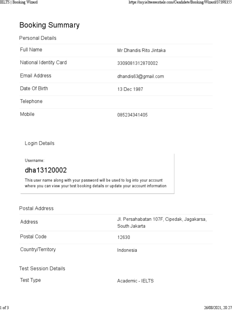 Booking Summary: Personal Details | PDF | International English ...