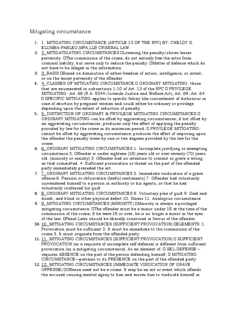 Mitigating Circumstances in Criminal Law | PDF | Plea | Mitigating Factor