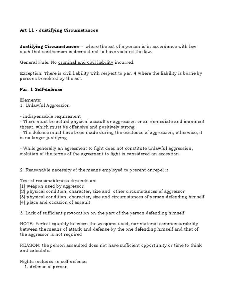Art. 11 Justifying Circumstances | PDF | Assault | Justice Art. 11 Justifying Circumstances | PDF | Assault | Justice