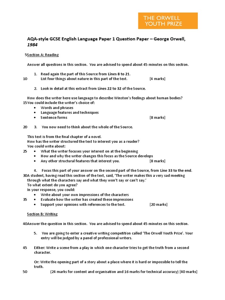 AQA Style GCSE English Language Paper 1 | PDF | Linguistics