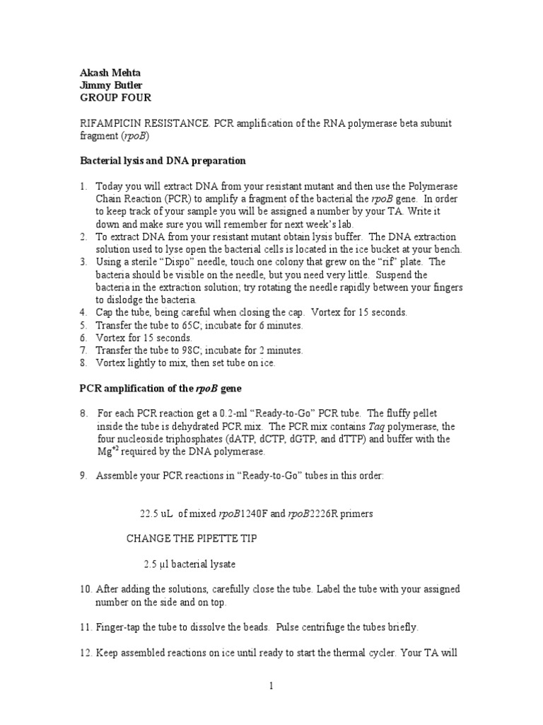 5.1 Antibiotic Resistance RpoB Lysis & PCR | PDF | Polymerase Chain ...